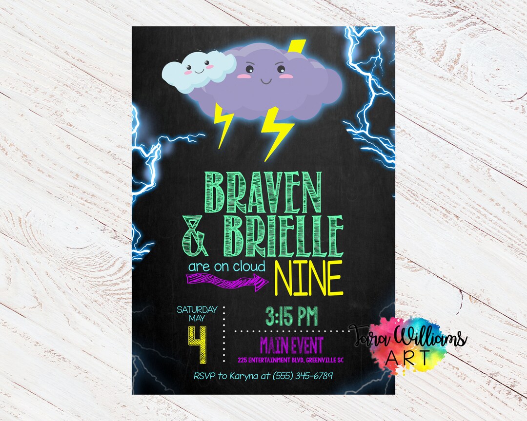 Cloud 9 Birthday Party Invitation Weather Storm Cloud Nine Twin ...