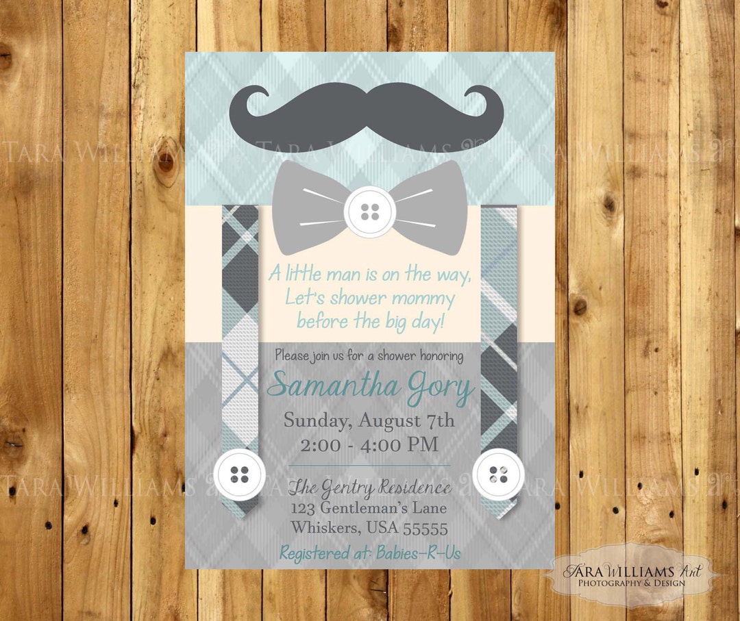 Mustache Baby Shower Invitation bowtie-little Gentleman-chevron-boy ...