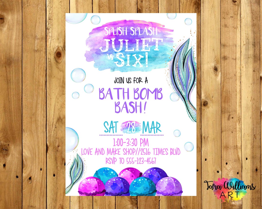 Bath Bomb Mermaid Spa Party Invitation-purple-pink-blue-soap Making ...
