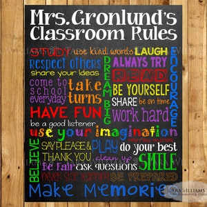 SALE Personalized Classroom Rules Chalkboard Design Classroom Decor ...