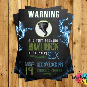 Tornado Storm Chaser Birthday Invitation Blue & Green Printable-custom ...