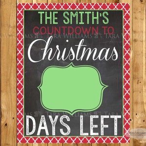Personalized Christmas Countdown Sign Holiday Home Decor Printable Dry ...