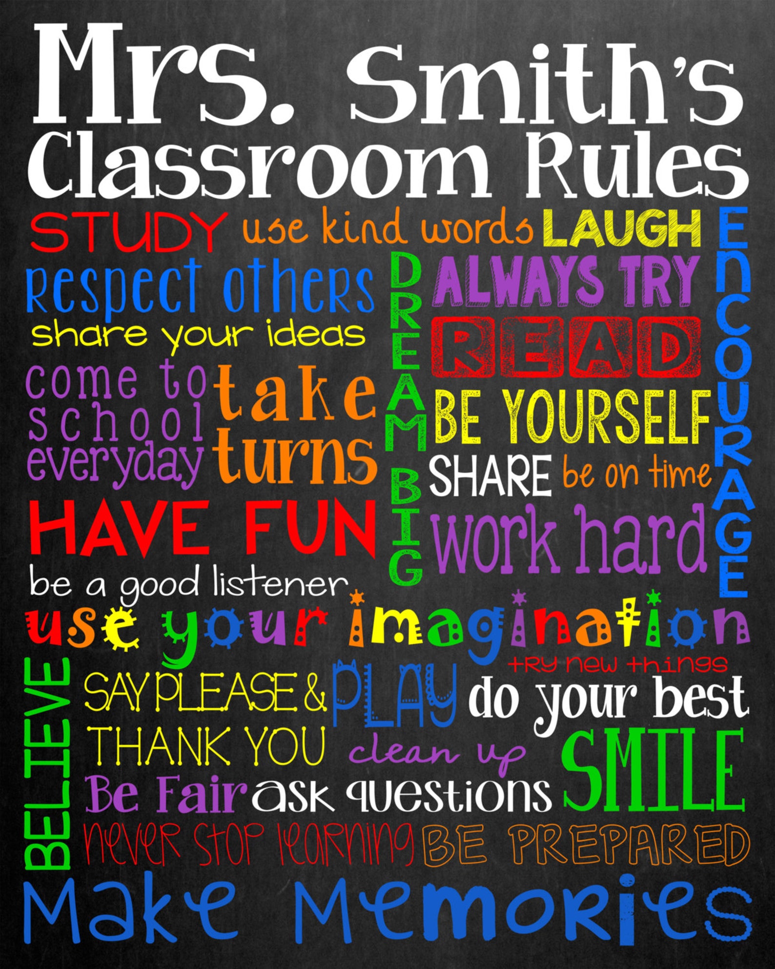 SALE Personalized Classroom Rules Chalkboard Design - Etsy