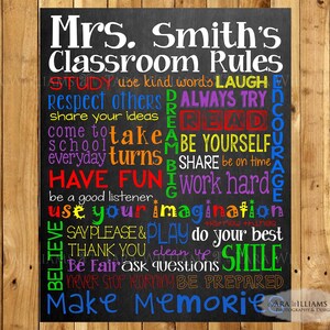 SALE Personalized Classroom Rules Chalkboard Design Classroom Decor ...