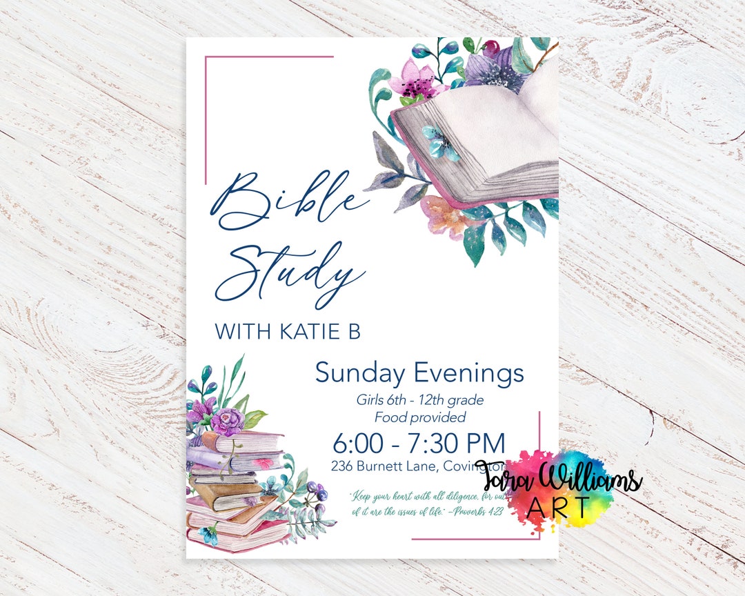 Bible Study Invitation Floral Church Group Youth Teens Customizable ...