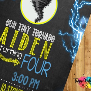 Tornado Storm Chaser Birthday Invitation Blue & Yellow Printable-custom ...