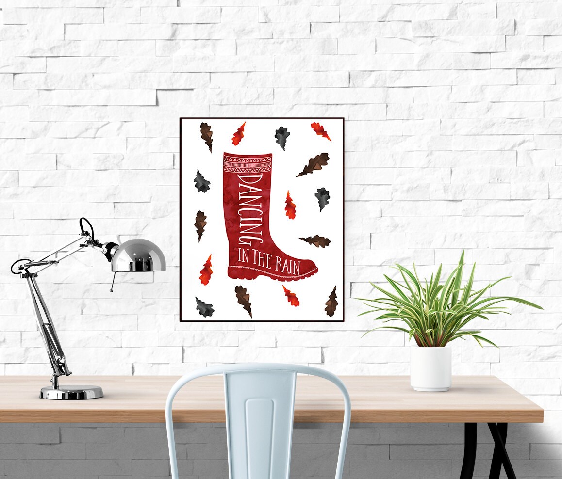 Autumn Printable 'dancing in the Rain' Autumn Wall - Etsy