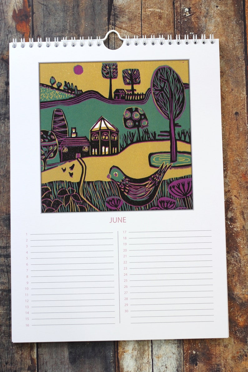 Linocut Wall Calendar A4 Birthday Calendar Spiral Perpetual | Etsy