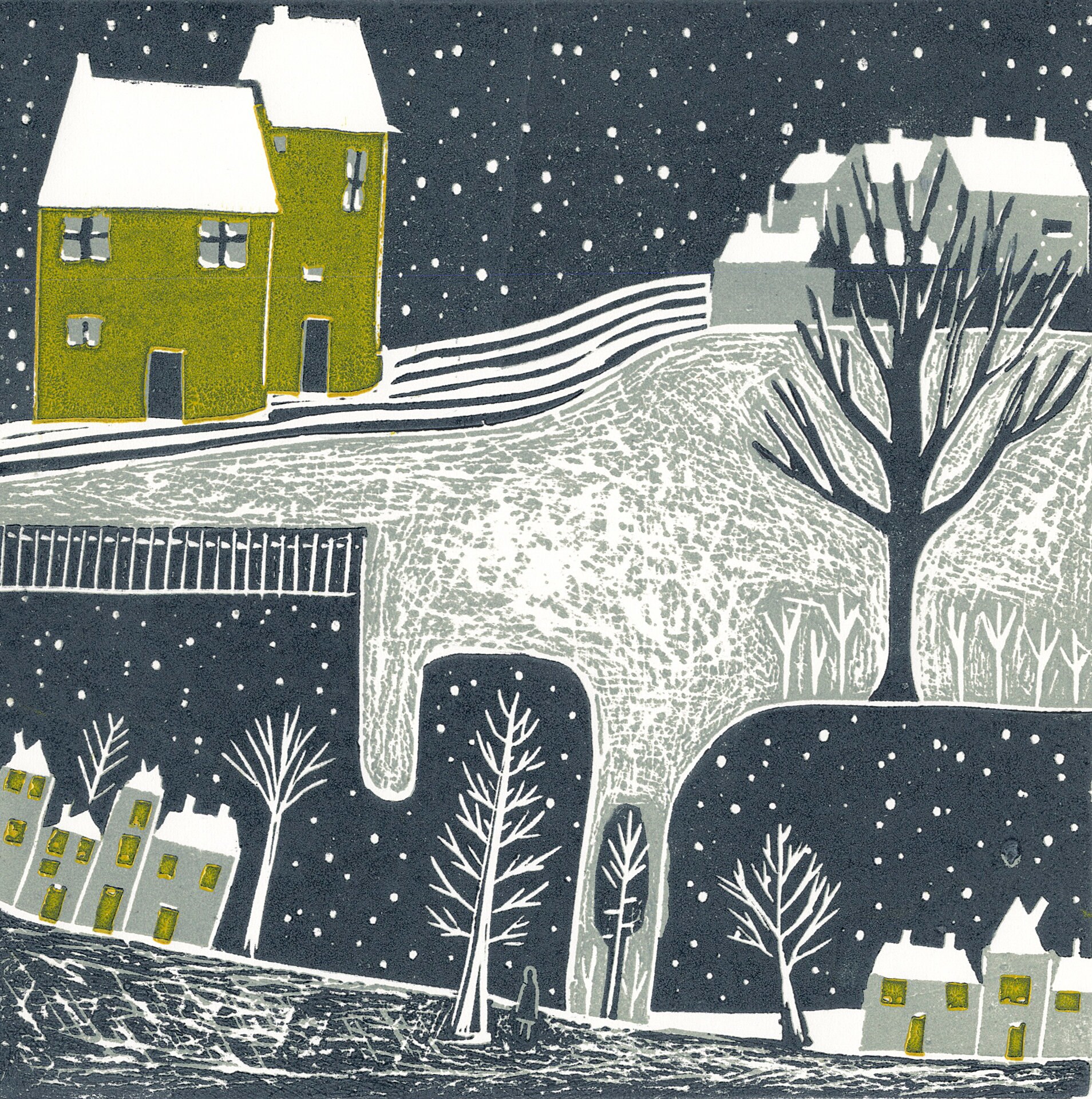 Linocut print Winter Art Print Snow Scene Print Holiday - Etsy.de