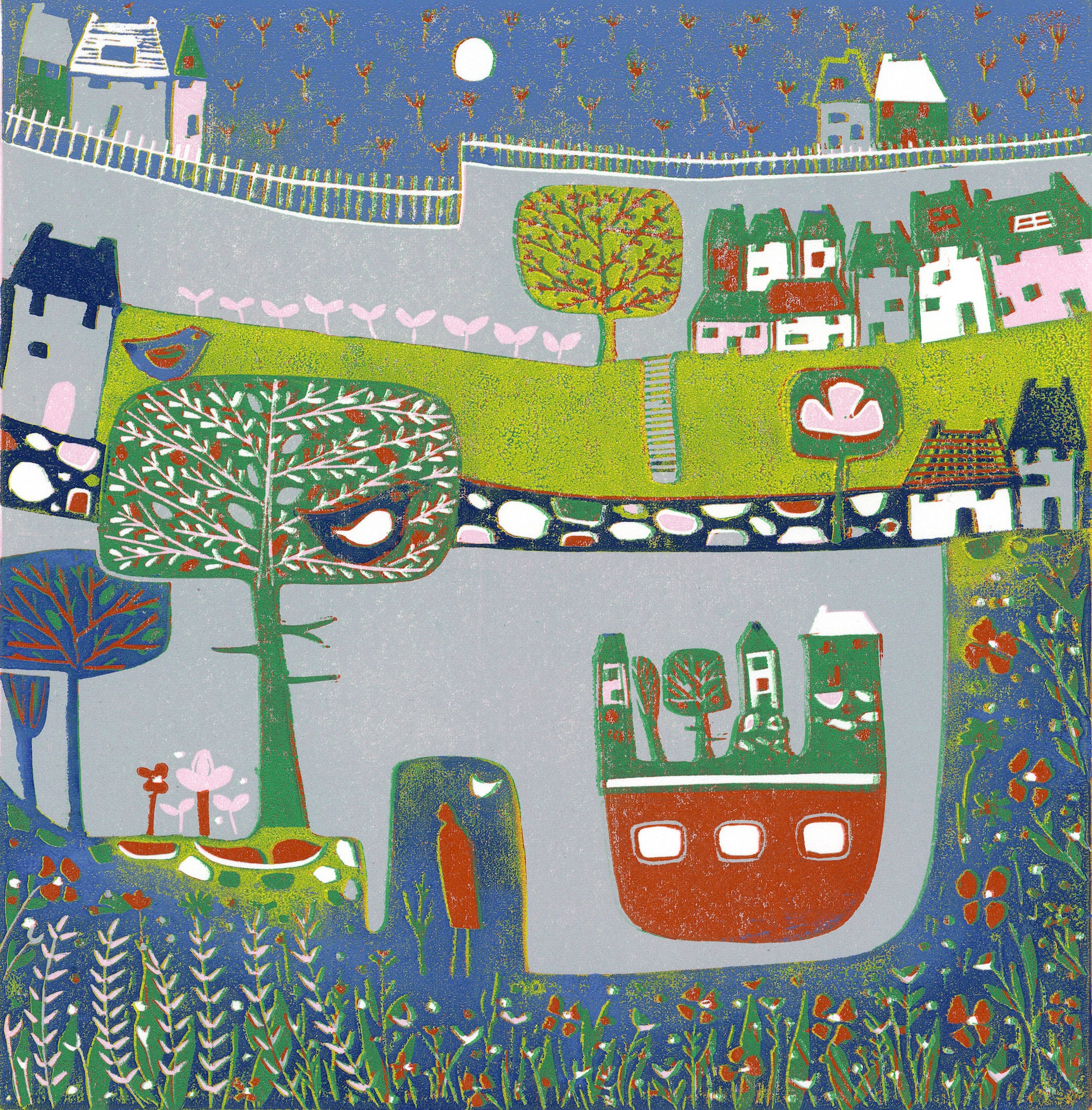 Blue Linocut Print Lino Print Art Unique Landscape Linocut - Etsy UK