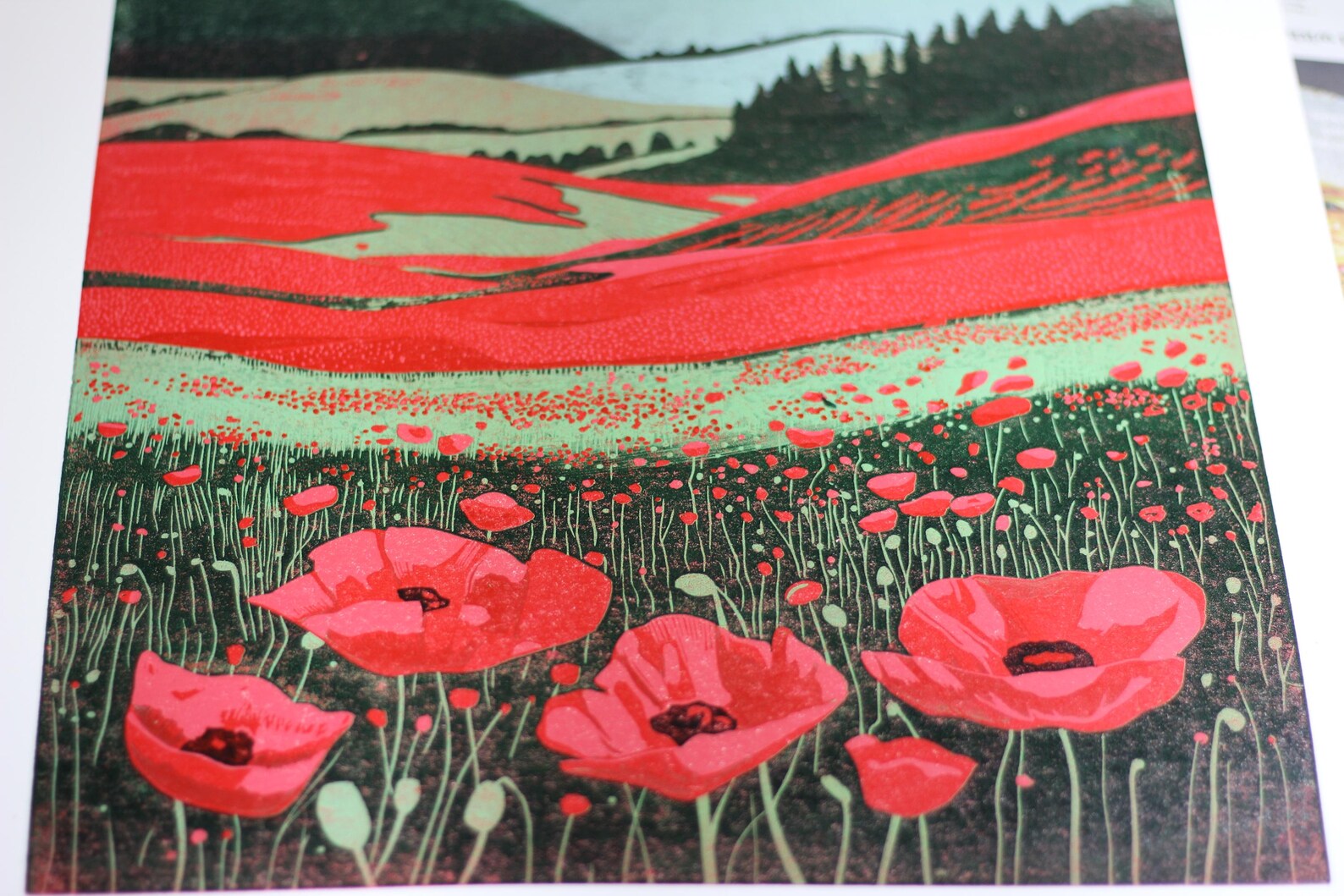 Poppy Fields Linocut Print: Limited Edition Reduction Handmade ...
