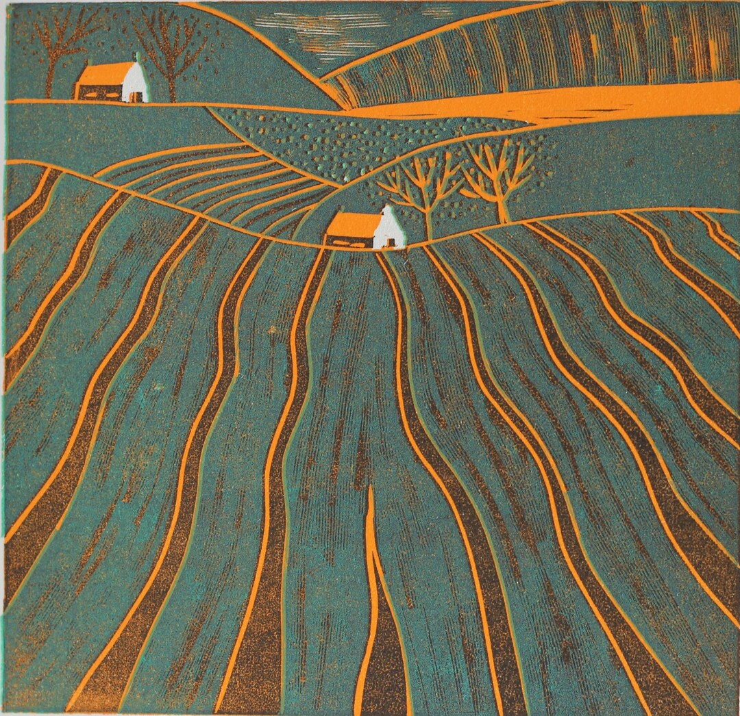 Limited Edition Mini Linocut Print, Nature-inspired Landscape Art ...