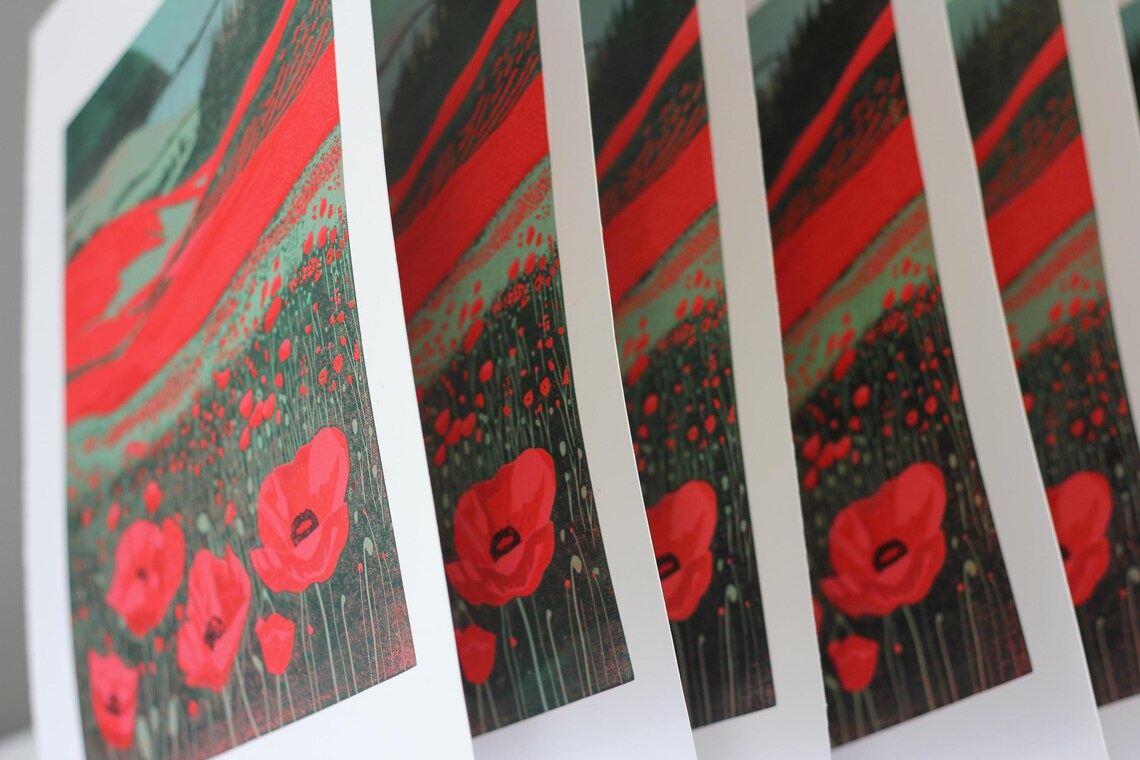 Poppy Fields Linocut Print: Limited Edition Reduction Handmade ...