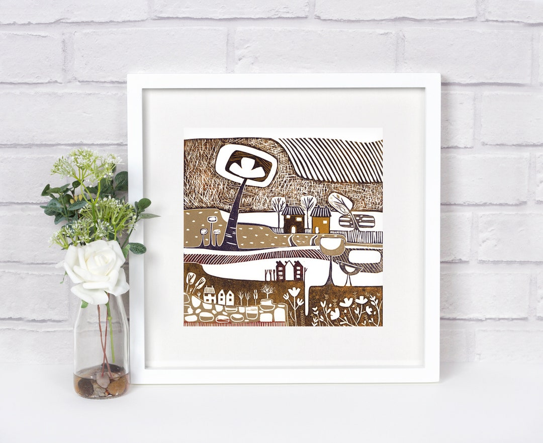 Small Linocut Print, Lino Print Art, Wall Art Print, Living Room Wall ...