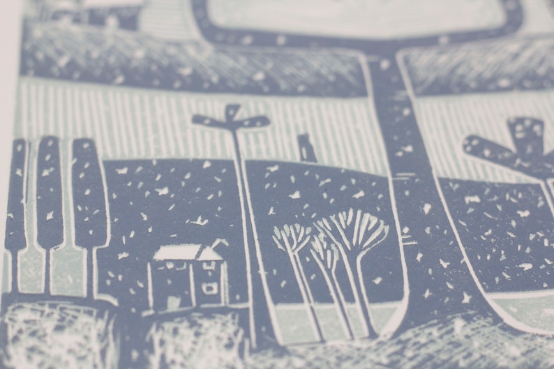 Christmas Lino Print Winter Scene Print Original Linocut - Etsy UK
