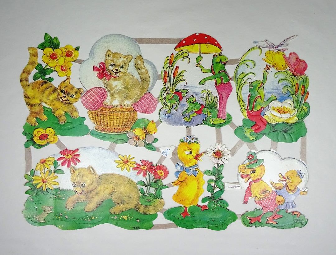 Vintage EF Paper Scraps Animals 1970s Die-cut Embossed Full Sheet ...