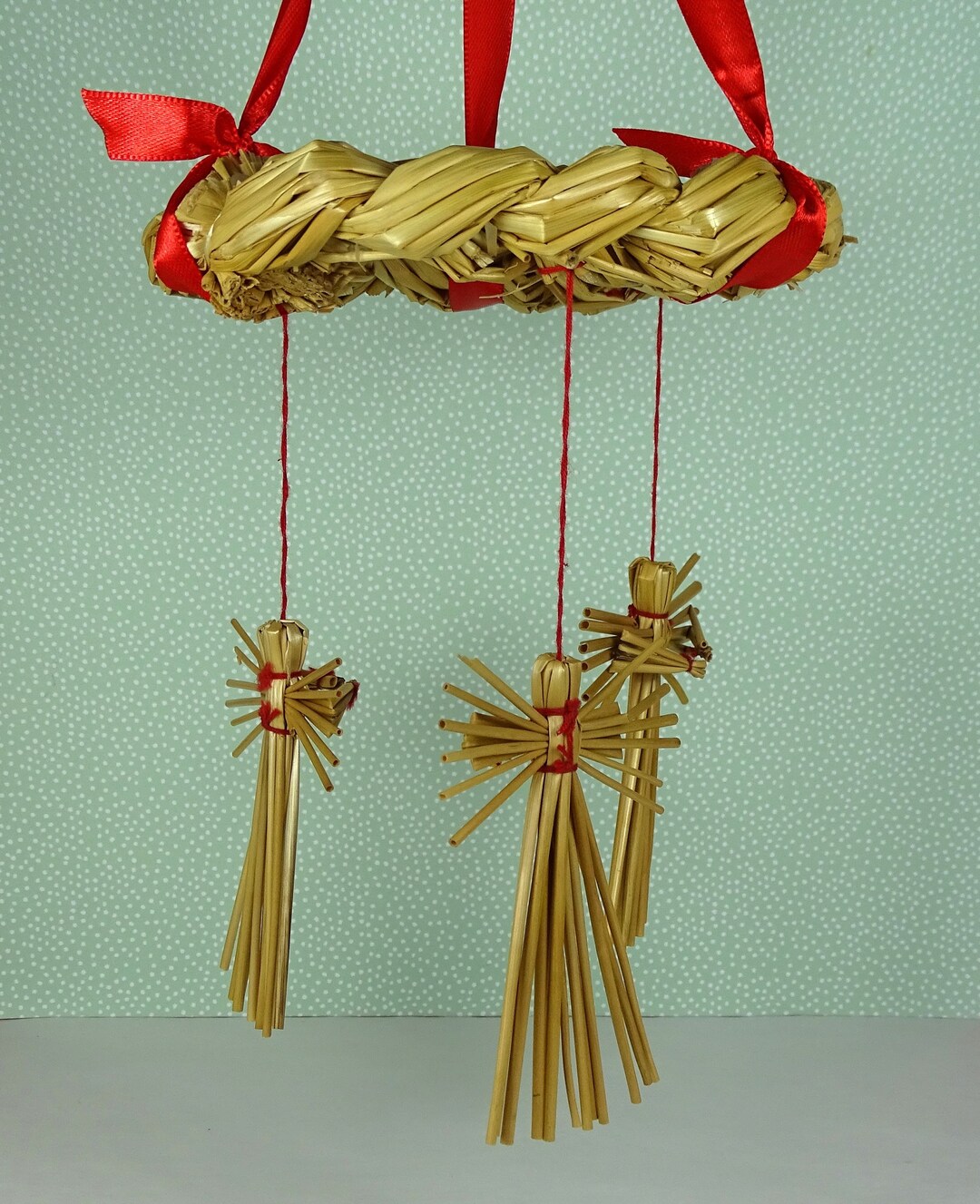Vintage Christmas Straw Angel Mobile 1960s Red Scandinavian - Etsy