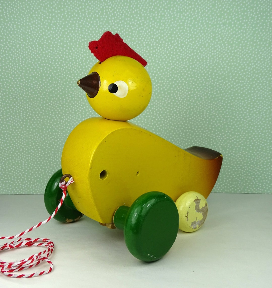Vintage Chicken Pull Toy 1960s Wooden - Etsy
