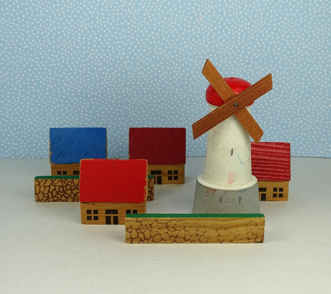 Vintage Wooden Block Village Windmill 1960 7-piece Set - Etsy