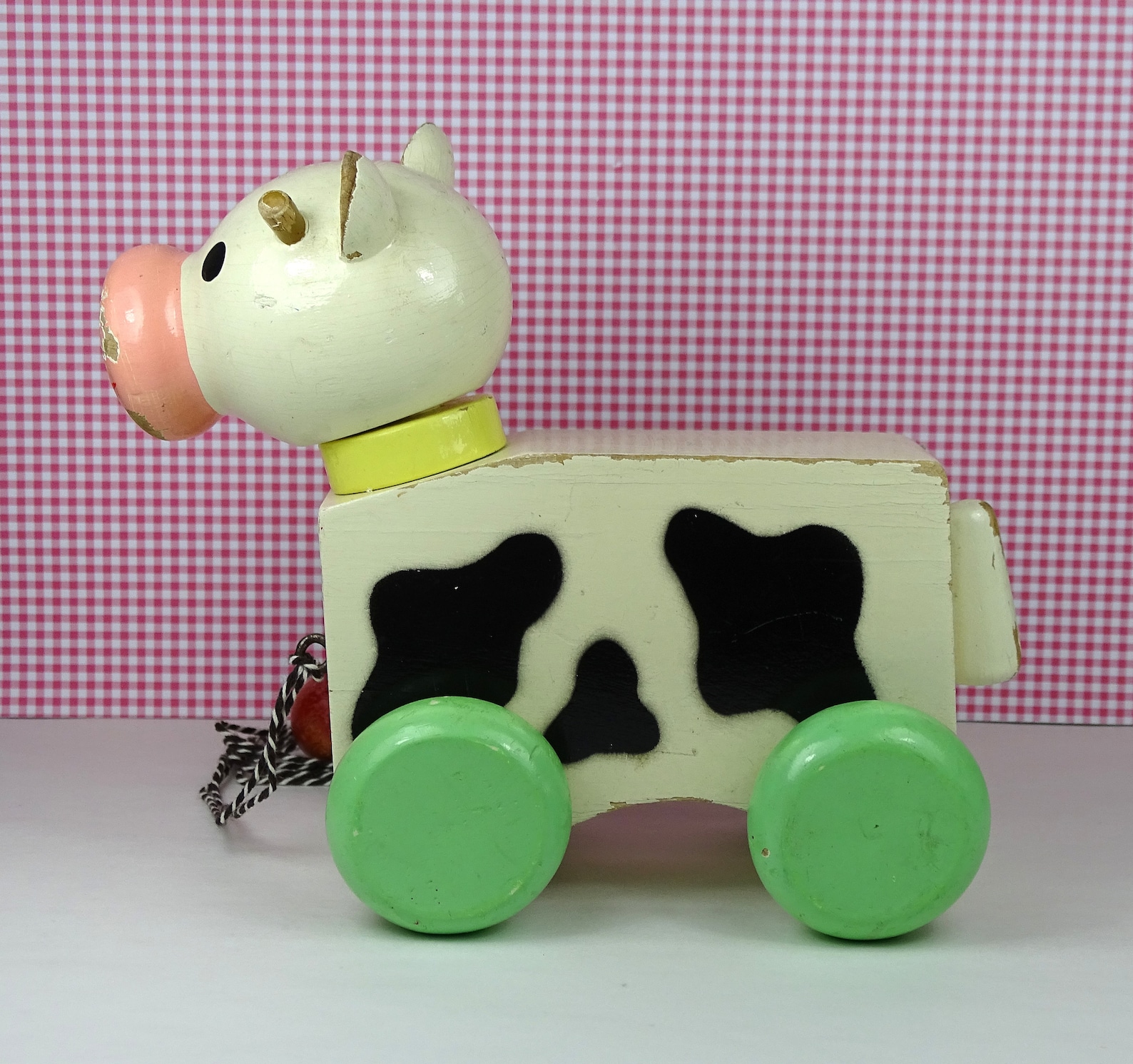 Vintage Cow Pull Toy 1950s Wooden - Etsy
