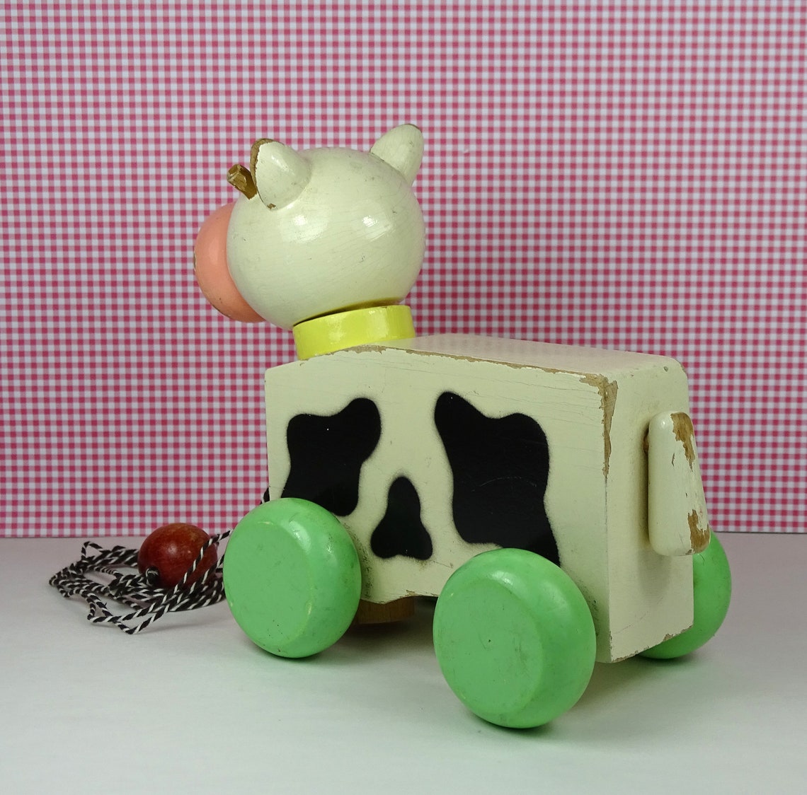 Vintage cow pull toy 1950s wooden | Etsy