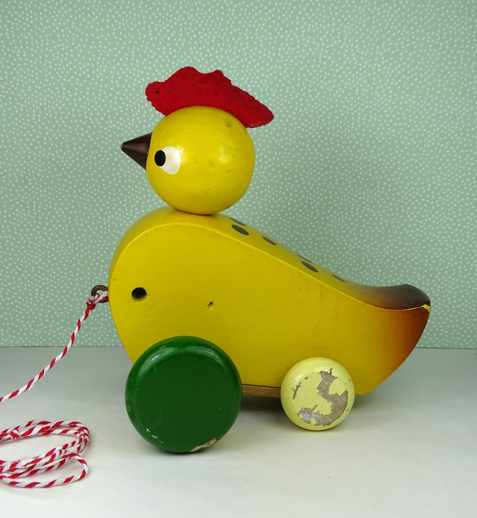 Vintage chicken pull toy 1960s wooden | Etsy