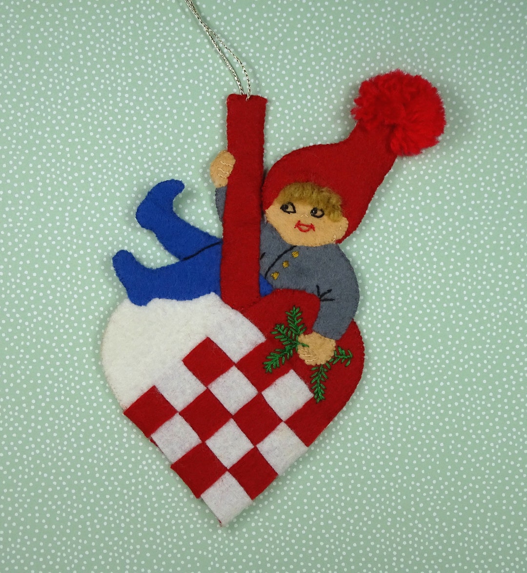 Vintage Christmas Felt Elf Heart Ornament 1960s Red White - Etsy