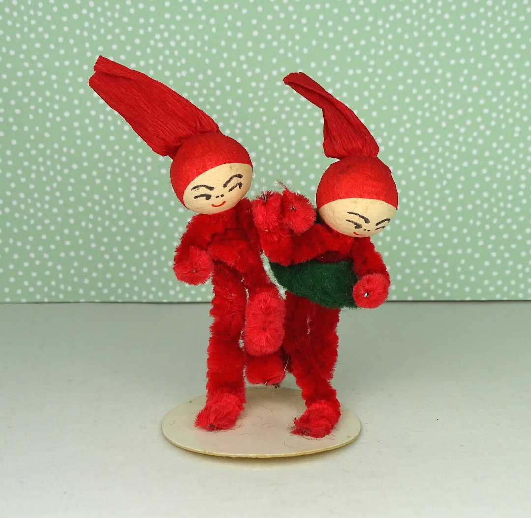 Vintage Christmas Pipe Cleaner Dancing Elves Ornament Red 1950s - Etsy