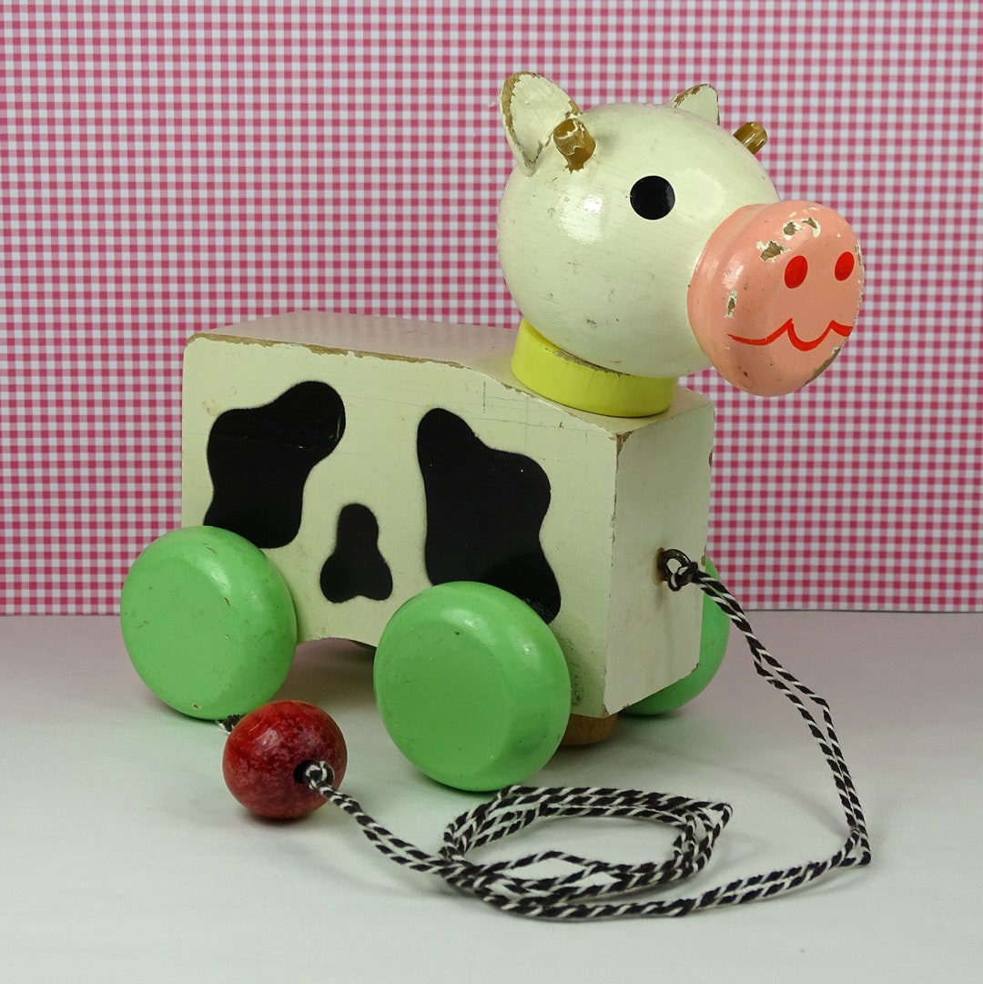 Vintage Cow Pull Toy 1950s Wooden - Etsy