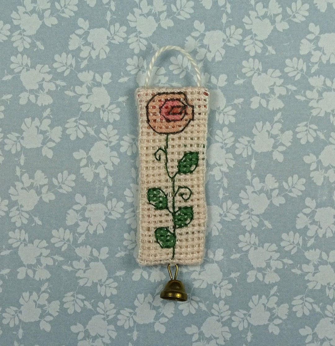 Dollhouse Embroidered Bell Pull Hand Made Rose Pink Cotton - Etsy
