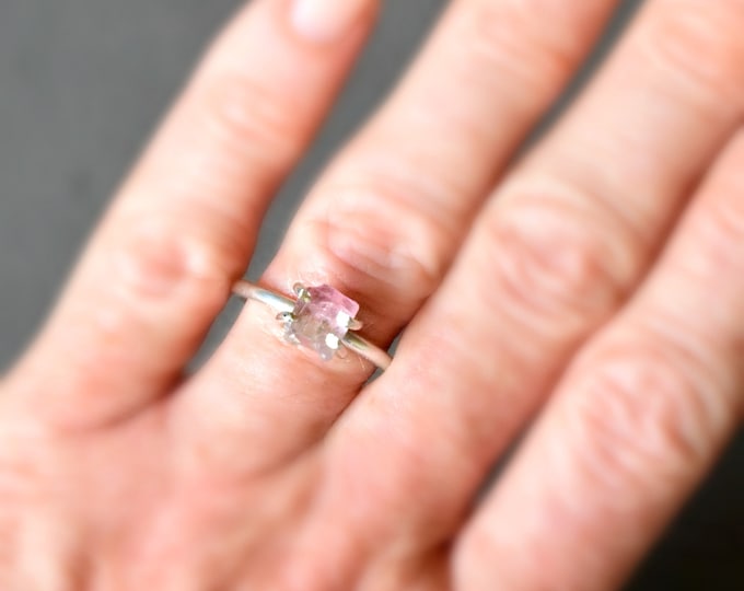 Watermelon Tourmaline Crystal Ring, Sterling Silver With Pink and Green ...