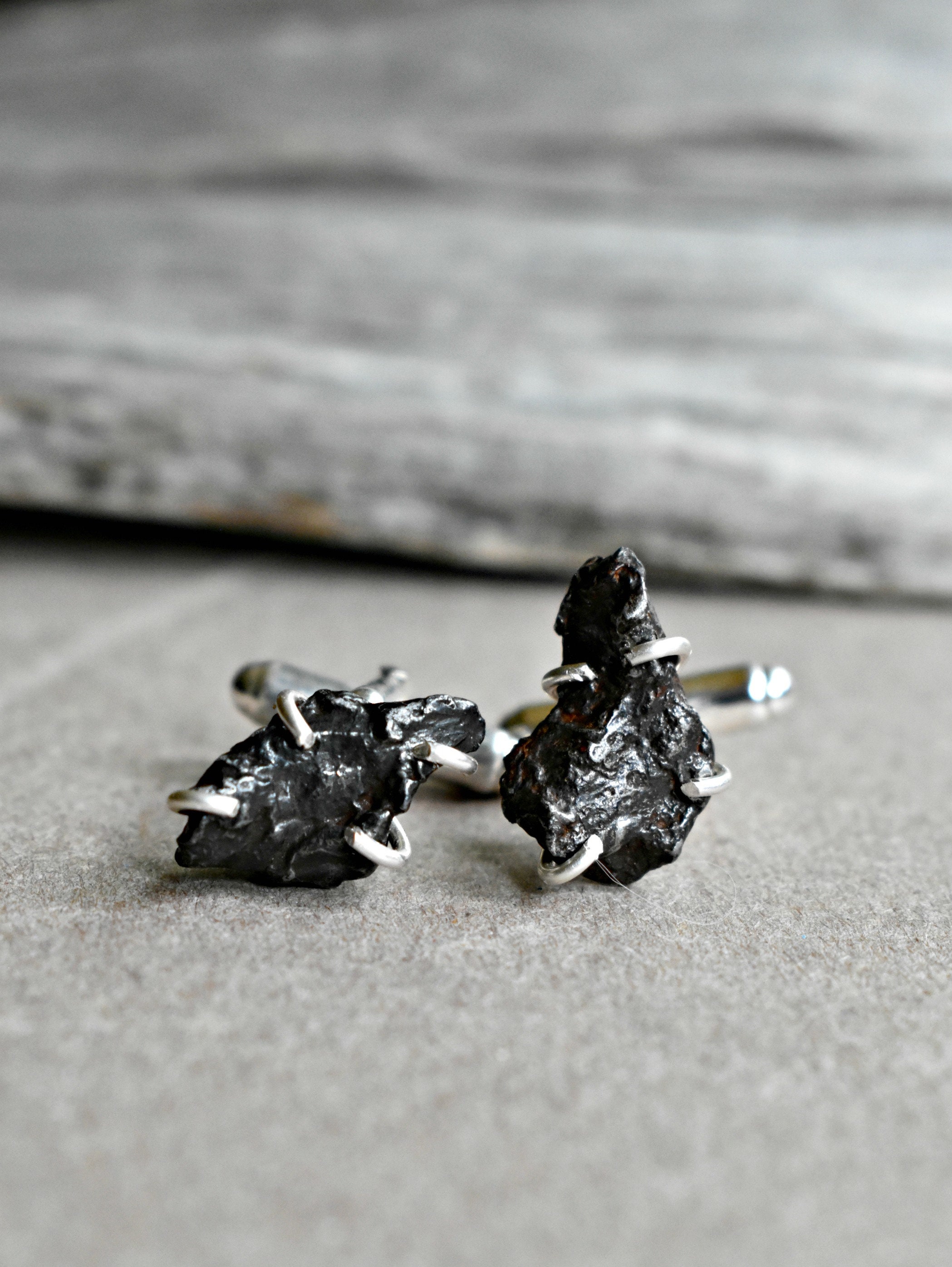 Men's Rock Jewelry Black Meteorite Cufflinks Unique - Etsy