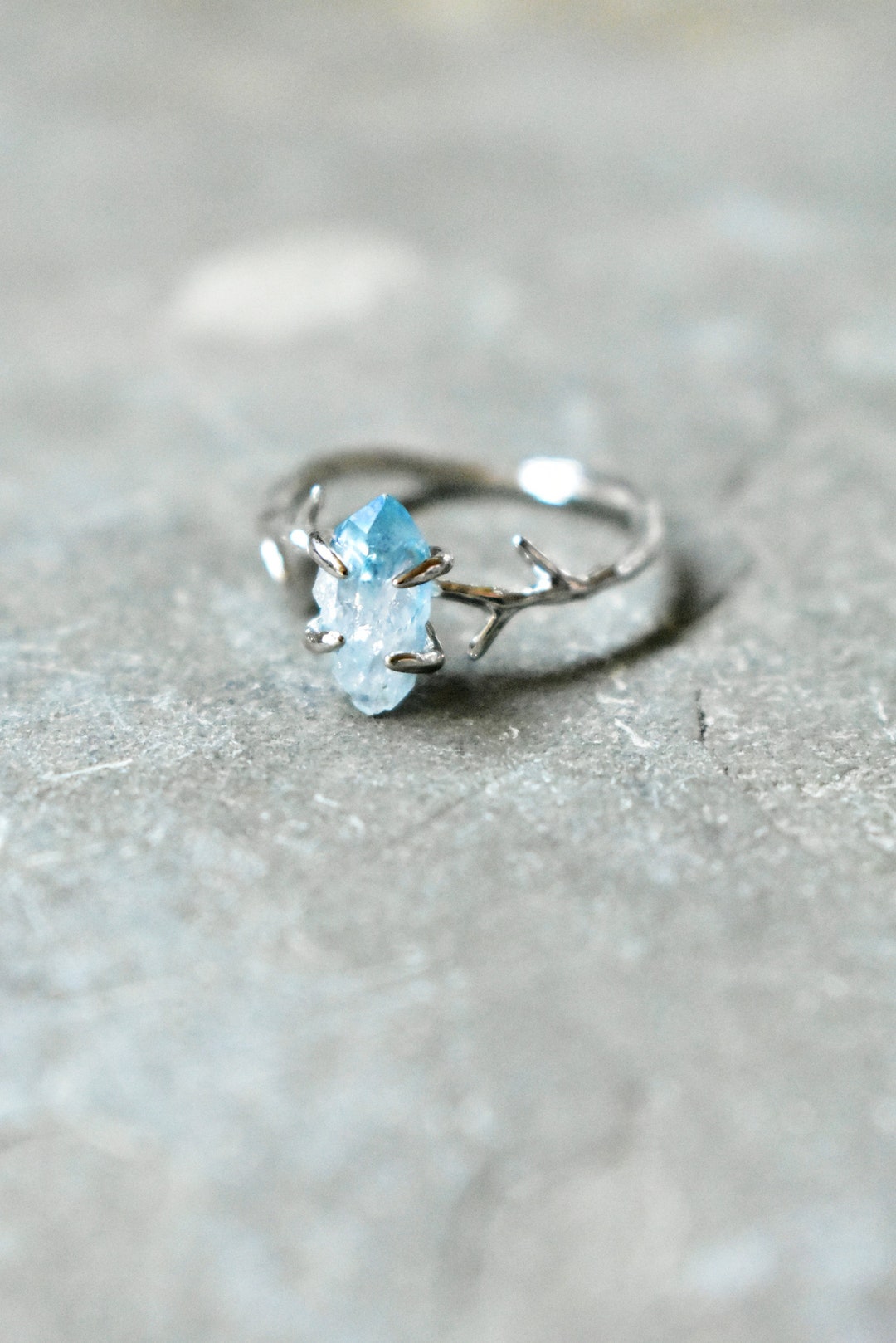 Tree Branch Band in Bright Silver and Aqua Aura, White Deer Antler Ring ...