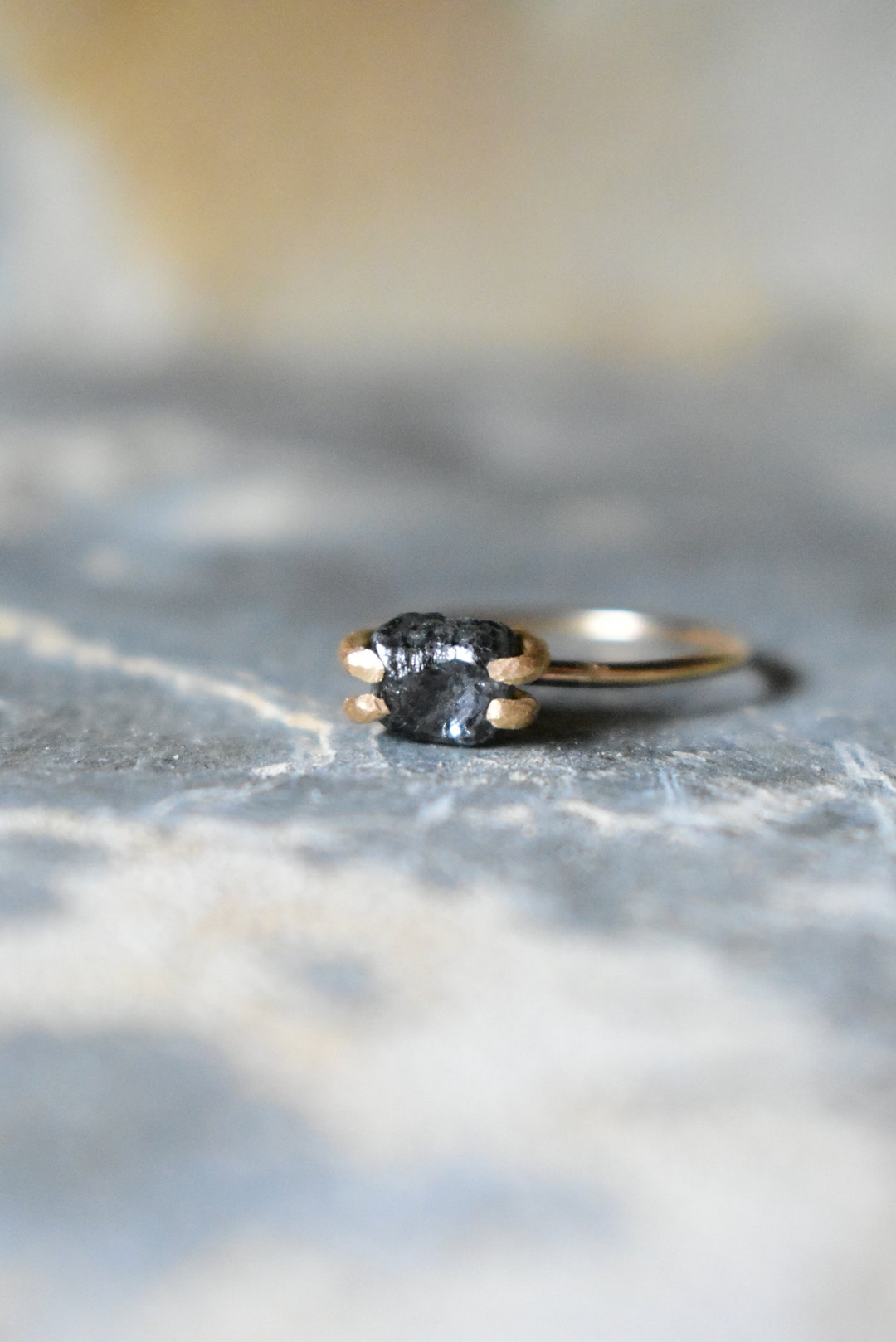 Black Diamond in 14K Yellow Gold Fill, Black and Gold Statement Ring ...