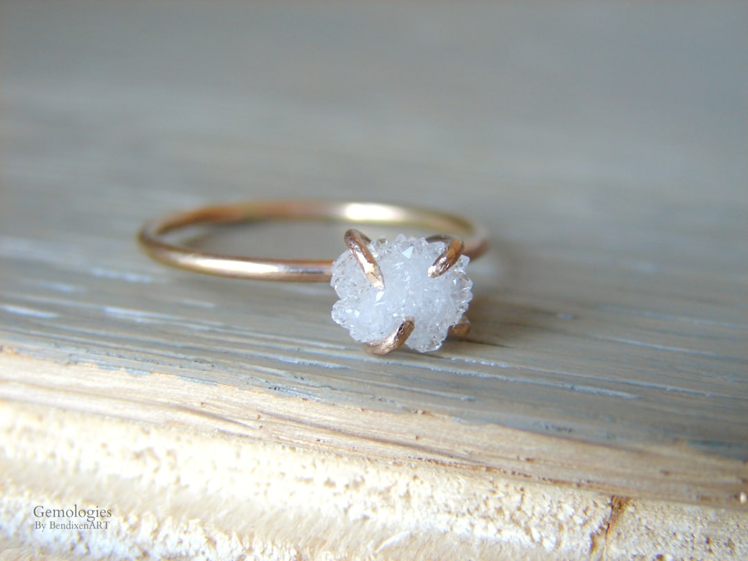 Raw Crystal Ring, Rough Stone Ring, RARE Snow White Crystal Ball & Gold ...