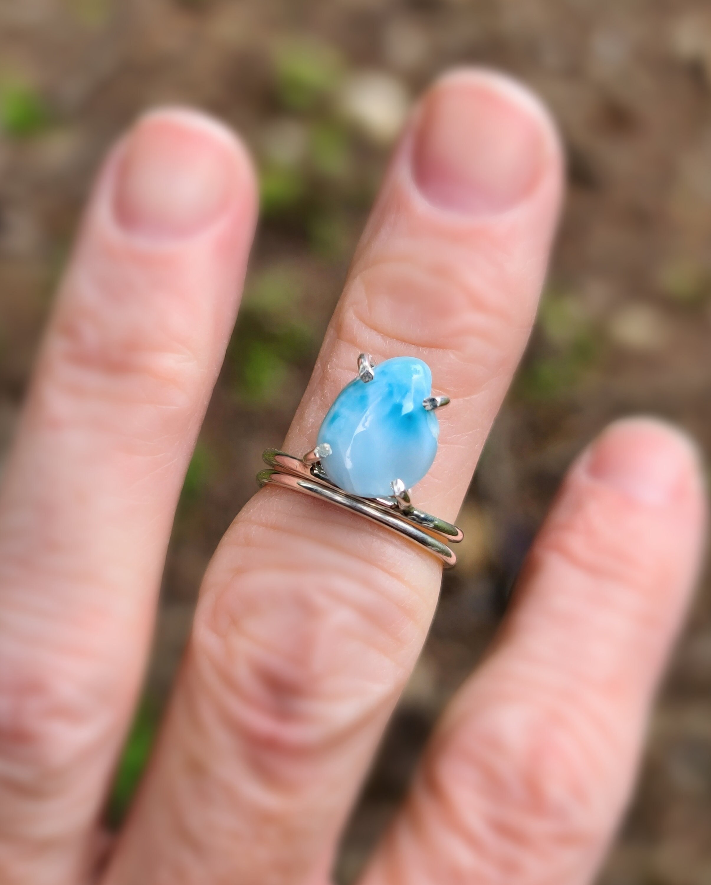 Larimar in Fine Silver Ring Unique Ring with Blue Larimar | Etsy