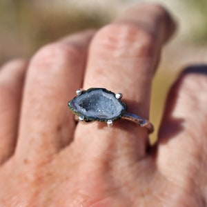 Chunky Sapphire Blue Geode Ring, Textured Bark Fairy Ring for Nature ...