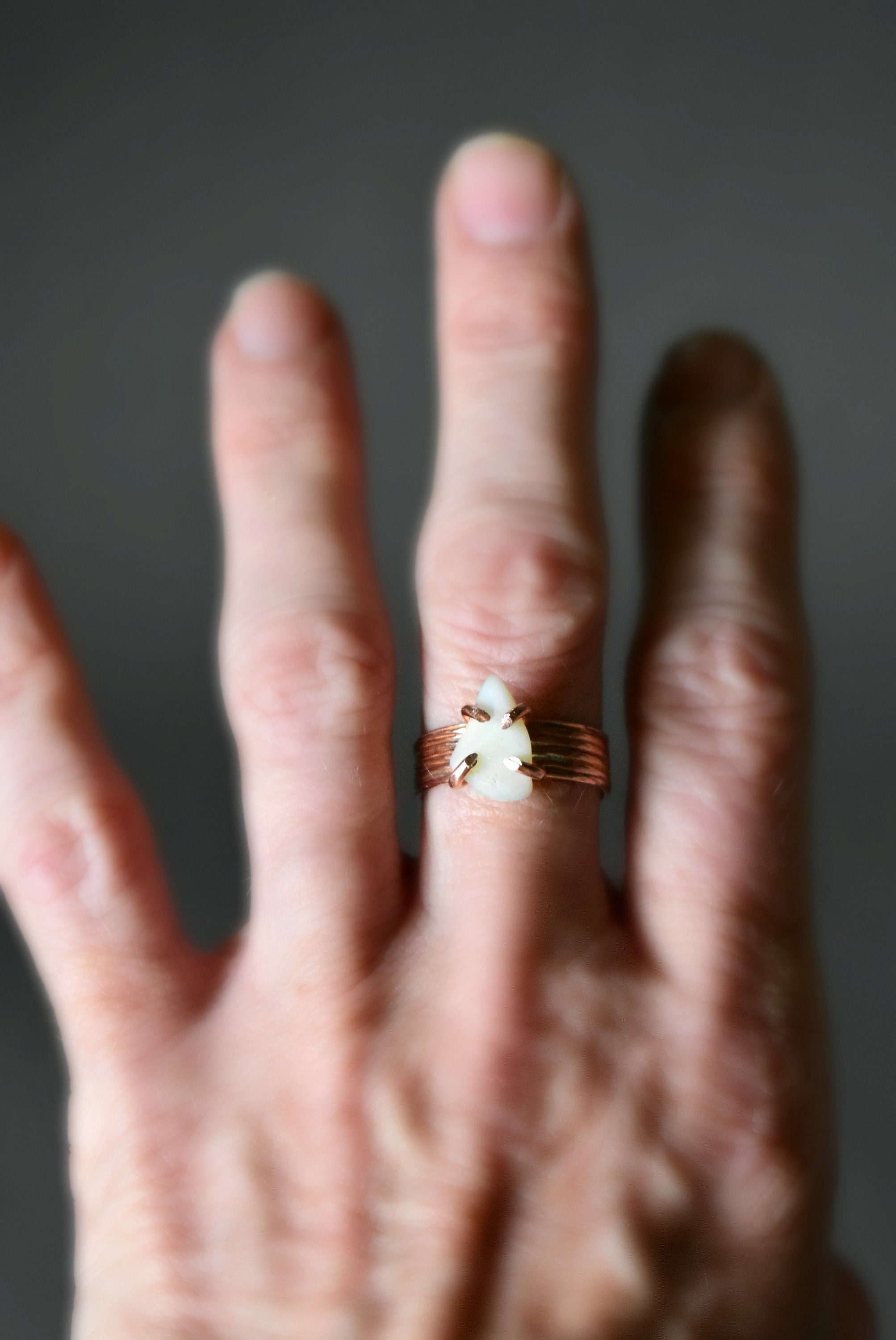 Large White Opal Ring Wood Grain Ring Band Unique Copper and | Etsy