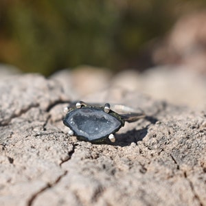 Chunky Sapphire Blue Geode Ring, Textured Bark Fairy Ring for Nature ...