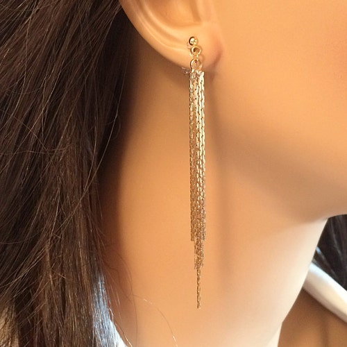 Silver Clip on Earrings Dangle for Sensitive Ears Slim Bar | Etsy