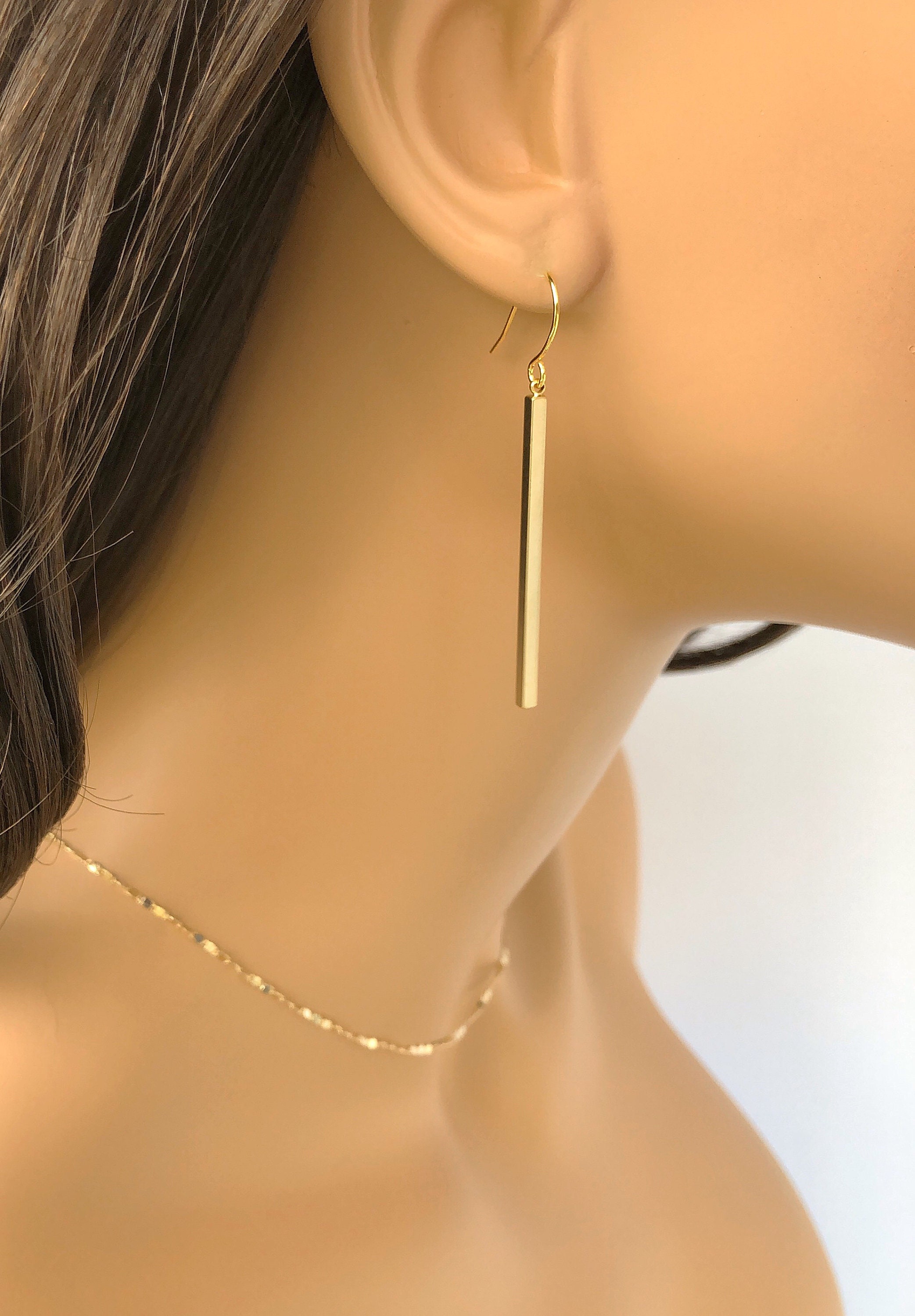 Long Bar Earrings, Gold Stick Earrings, Simple Earring Gift, Dangle ...