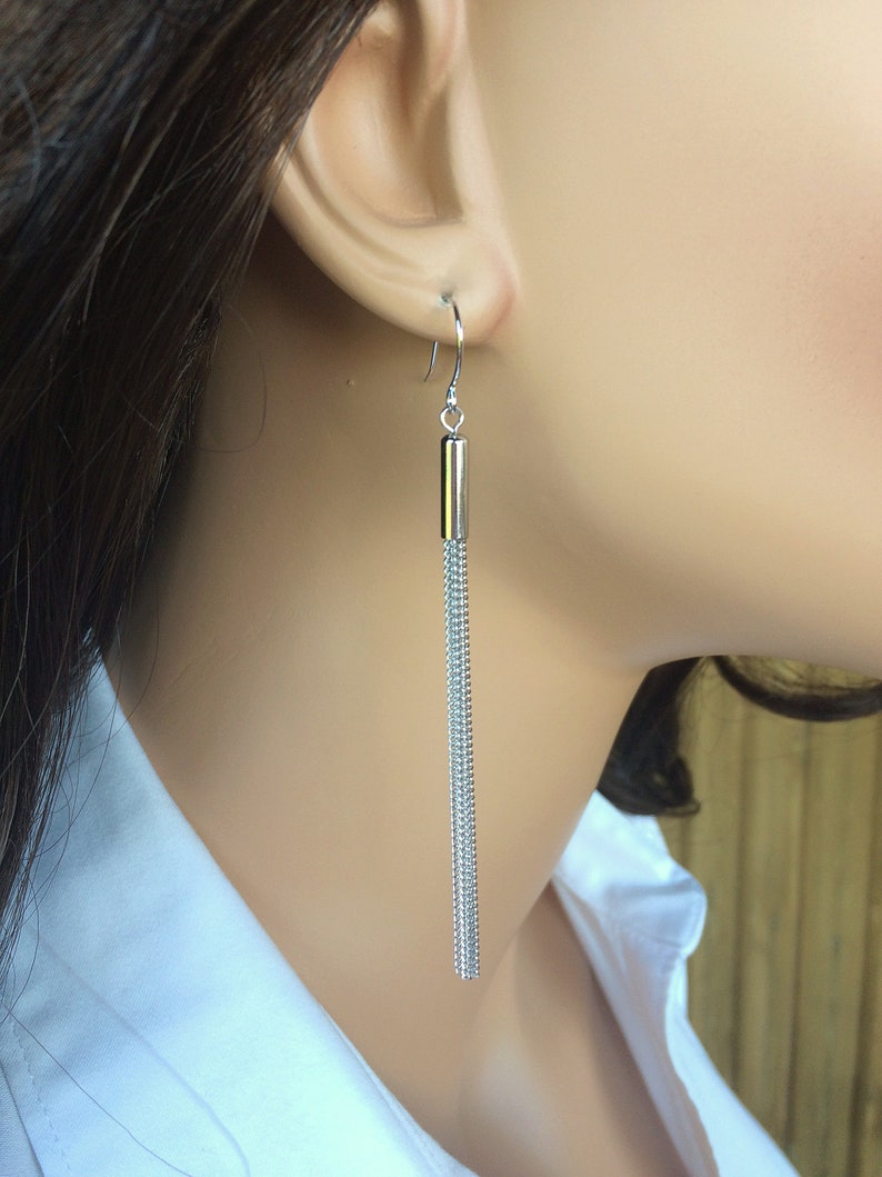 Silver Invisible Clip on Earrings, Silver Tassel Earrings With Clip On ...