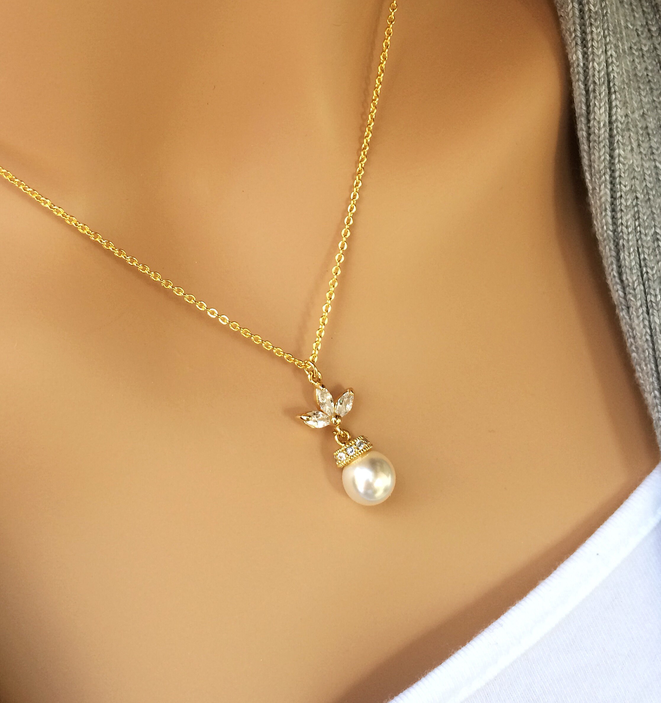 Classic Swarovski Pearl Necklace Single One Pearl Necklace | Etsy