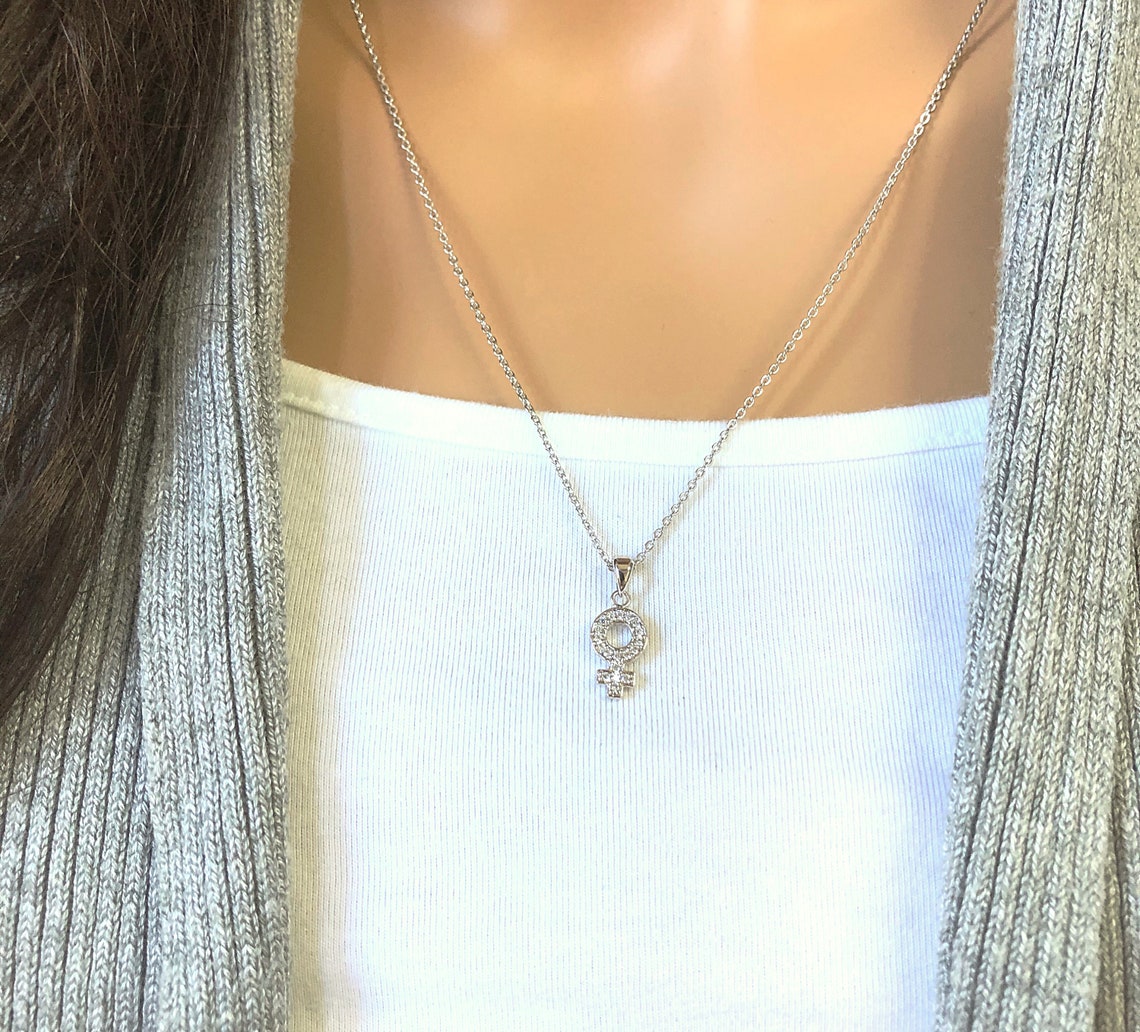 Female Symbol Necklace: Cubic Zirconia Pendant, Feminist Gift - Etsy