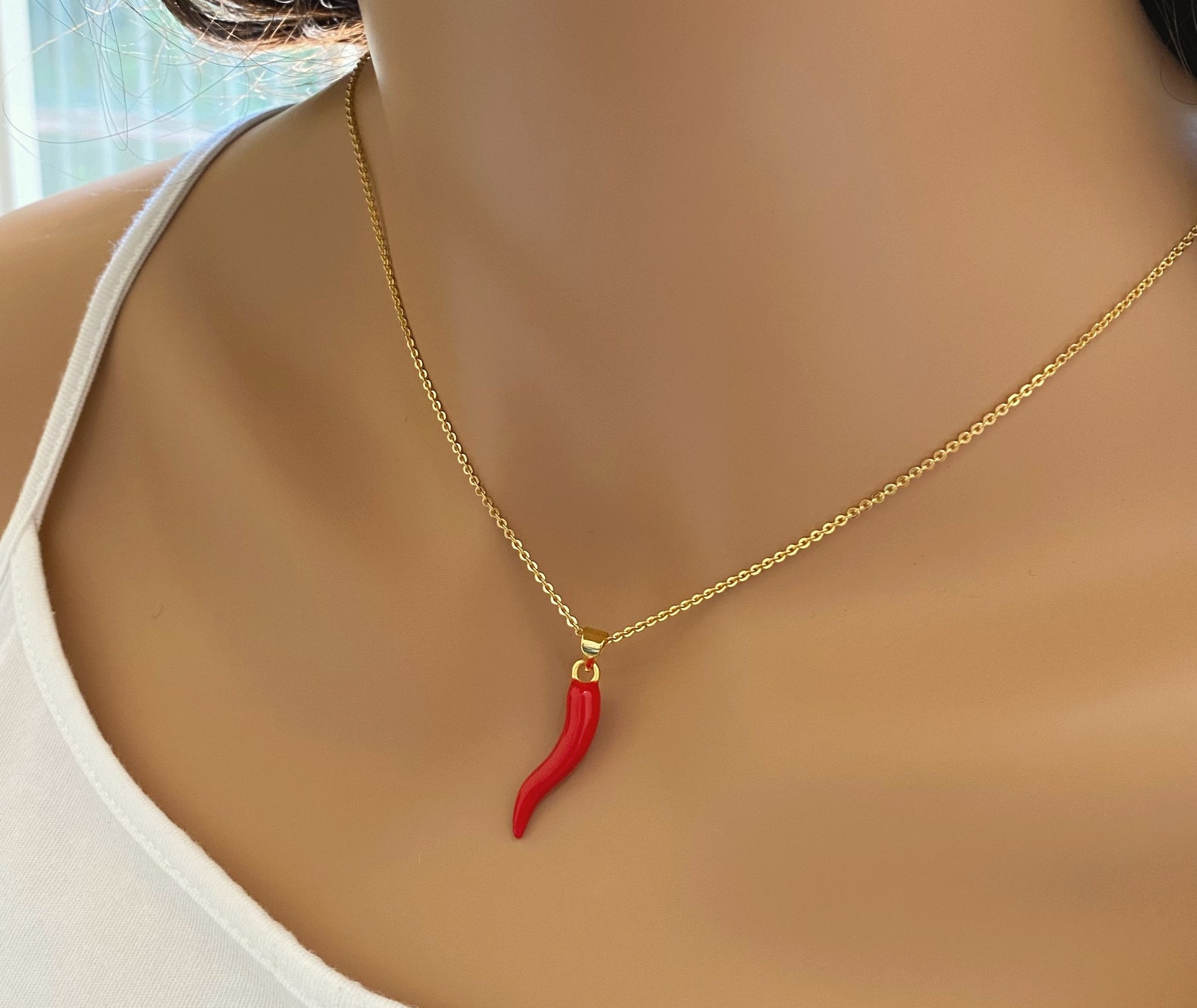 Cornicello Necklace Red, Italian Horn Necklace, Protection Necklace ...