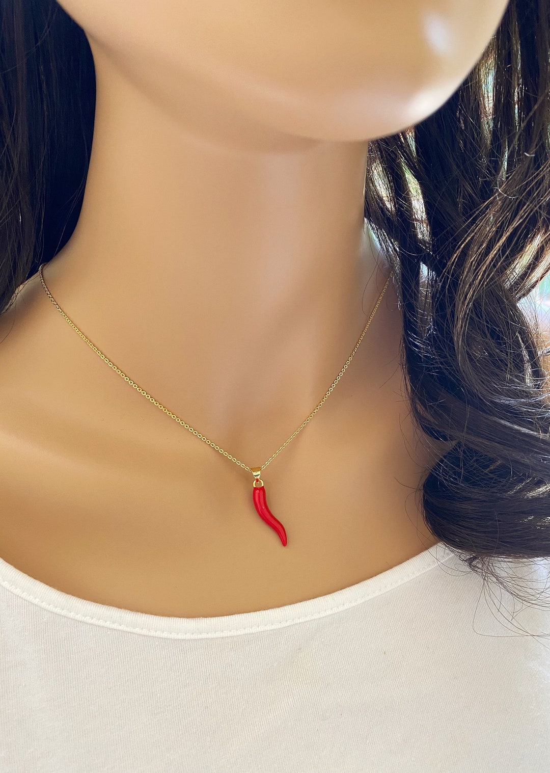 Cornicello Necklace Red, Italian Horn Necklace, Protection Necklace, Italian Jewelry, Corno ...