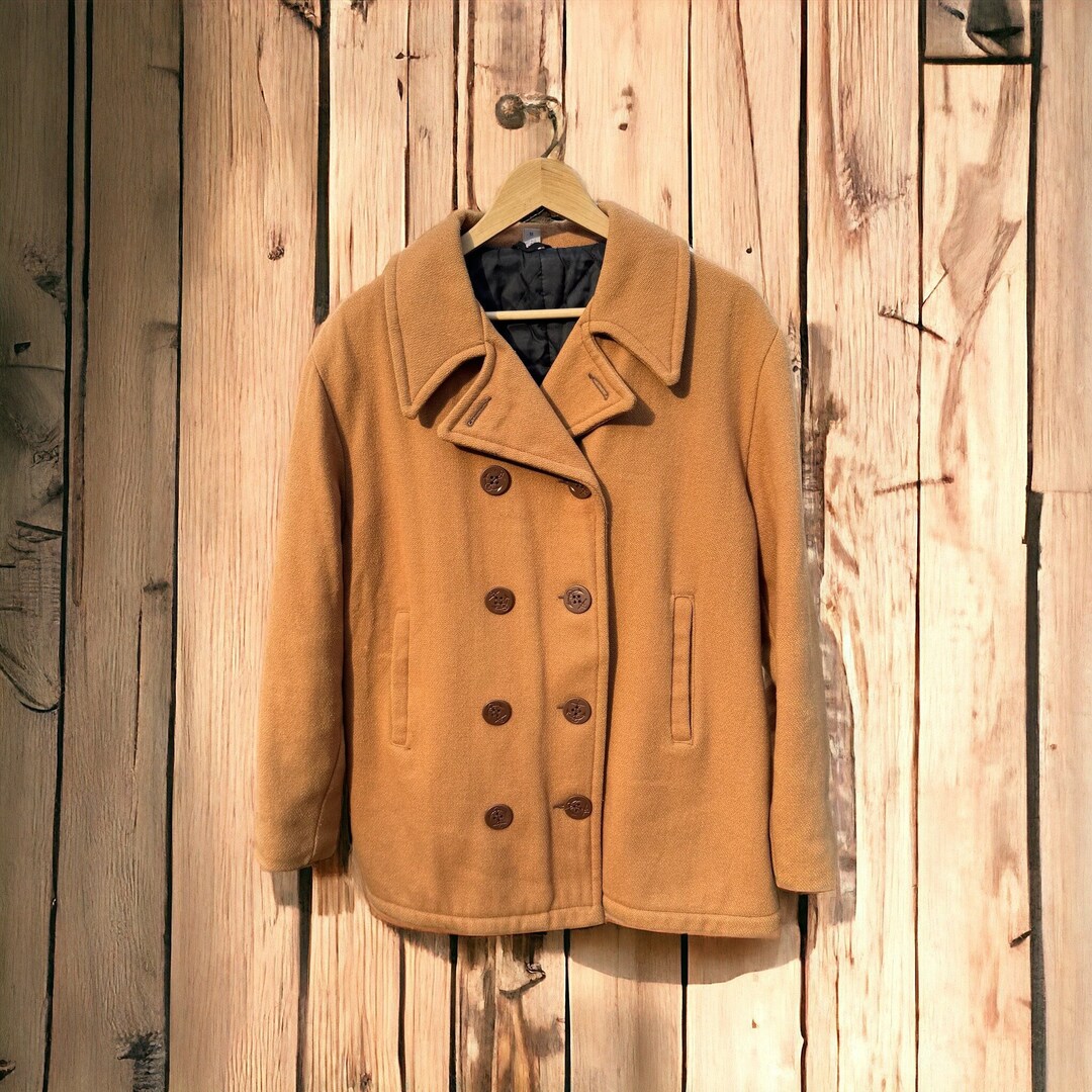 Vintage Brown Double Breasted USN Naval Style US Navy Pea Coat Peacoat ...