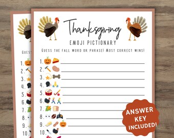 Thanksgiving Emoji Pictionary Game, Thanksgiving Printable Games, Fun ...