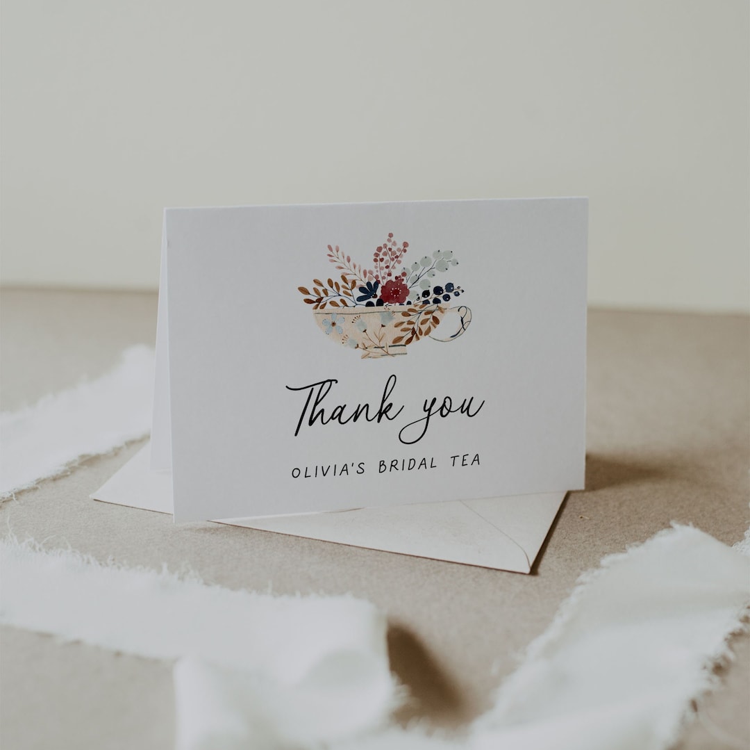 Tea Party Bridal Shower Thank You Card Template, Tea With the Bride to ...