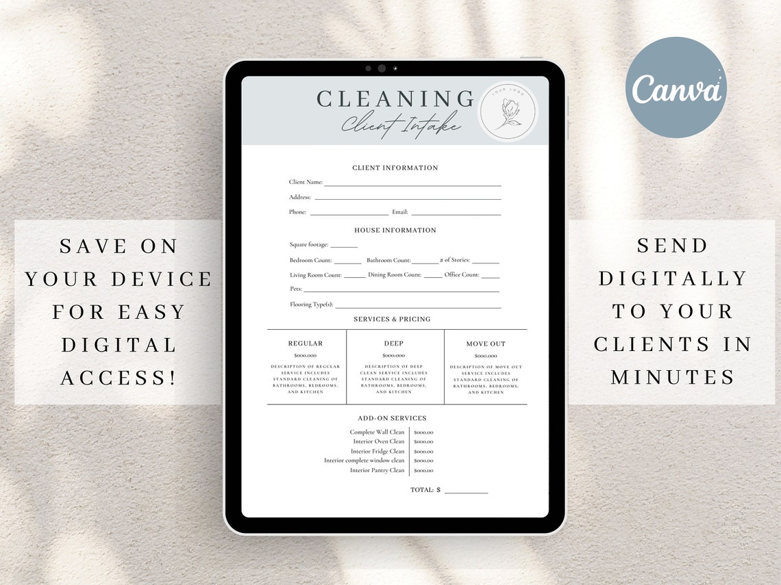 Professional Residential Cleaning Service Client Intake Form - Etsy